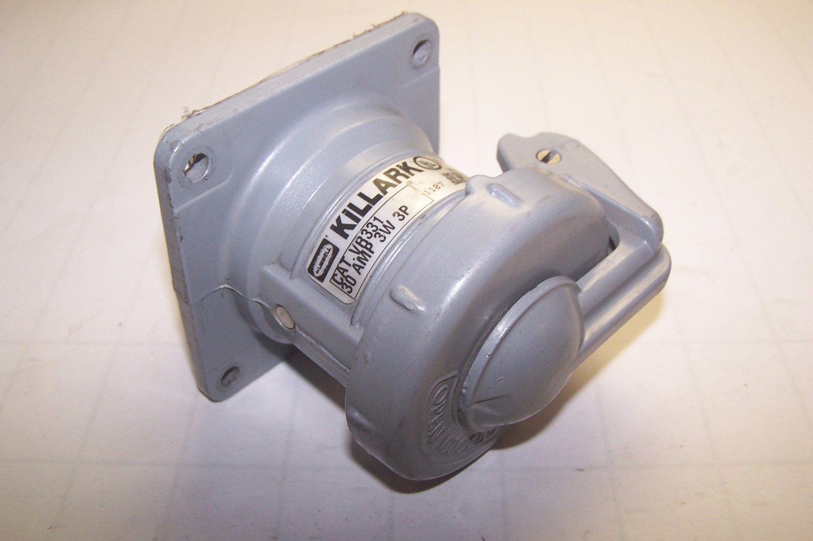 HUBBELL KILLARK 30 AMP 250 VDC 600 VAC 3 WIRE 3 POLE RECEPTACLE VR331 ...