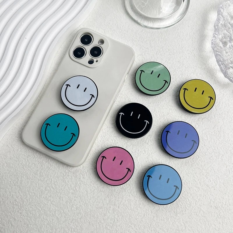 Cute Happy Face Phone Grip Socket | Foldable Stand Holder for iPhone ...