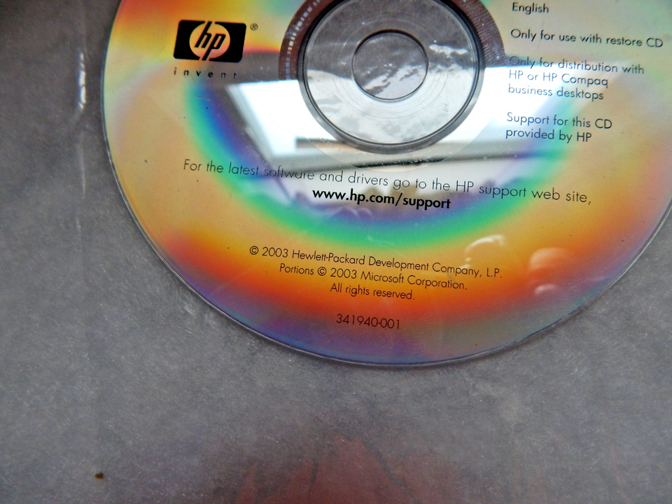 HP Operating System DVD - Windows XP PRO SP 1 Business Desktop 2003 ...