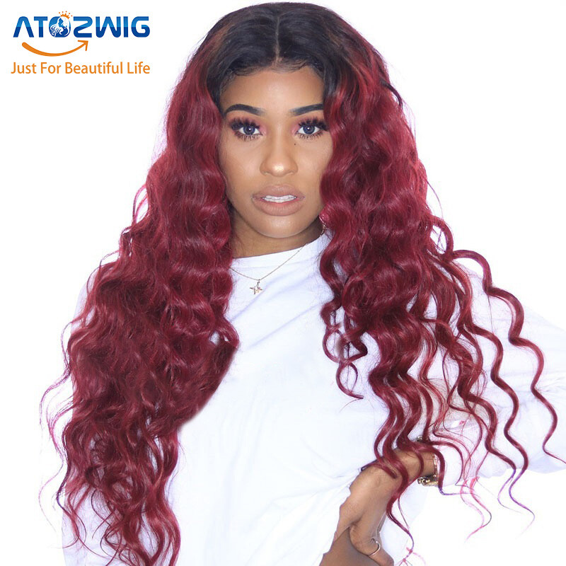 Women 99j Red Curly Wigs Burgundy Long Deep Wave Synthetic Wigs None ...