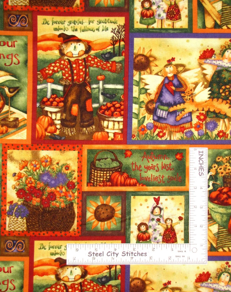 Angel Scarecrow Apple Sunflower Cotton Fabric SPX Harvest Angels #24828 ...