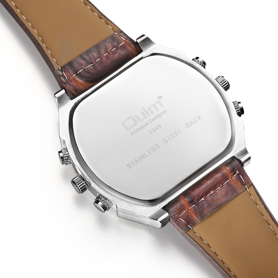Oulm Mens Big Face Watches Military Dual Time Zone Sport Leather Wrist ...