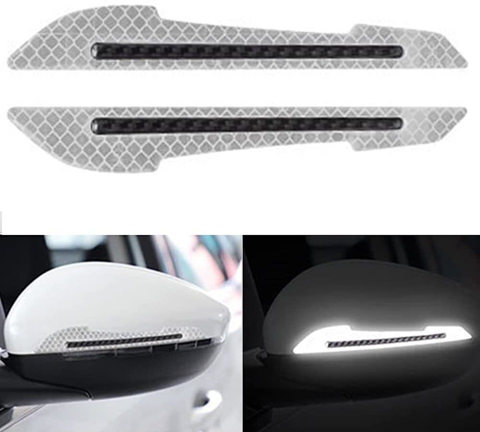 2x Car Reflective Carbon Fiber Car Side Mirror Warning Decal Sticker ...