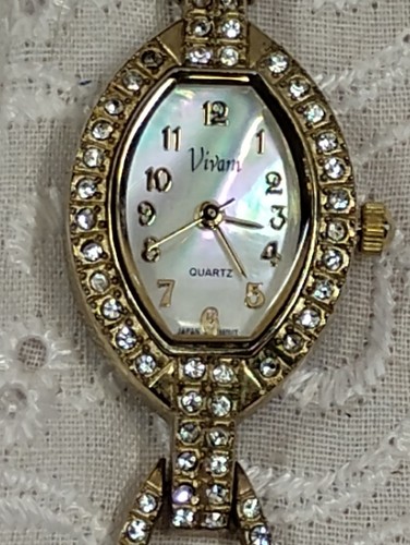 Vivani Watch Women Gold Stainless Steel Rhinestones WR Battery MOP ...
