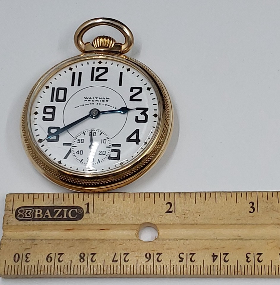 Antique 10k Gold Filled Railroad Pocket Watch Waltham Premier Vangaurd ...
