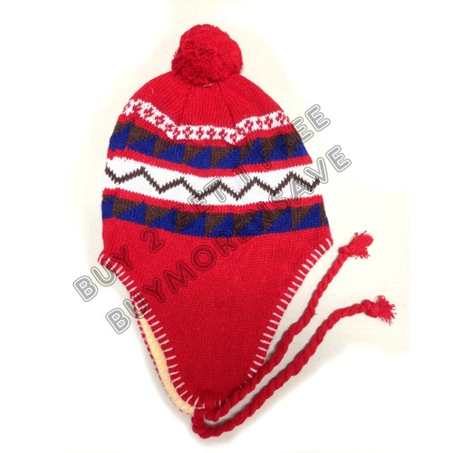 Winter Peruvian Ear Flap Ski Hat Beanie Cap Snow Flakes Color RANDOMLY ...