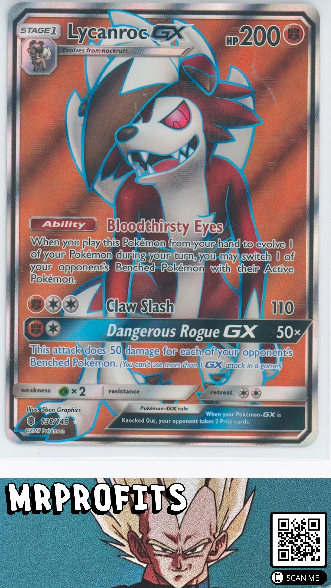Lycanroc GX 138/145 Full Art Holo Pokemon Card 2017 Guardians Rising NM ...