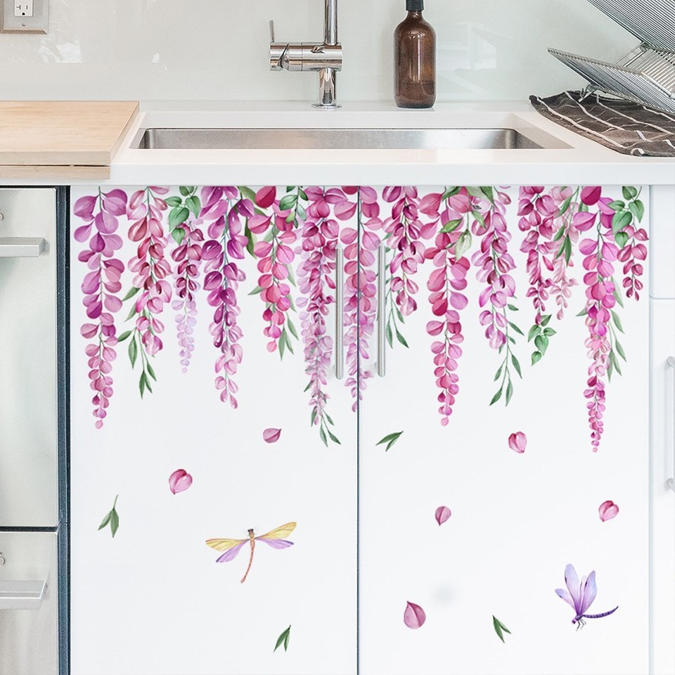 Stylish Violet Vine Wall Sticker PVC Transparent Film Waterproof ...