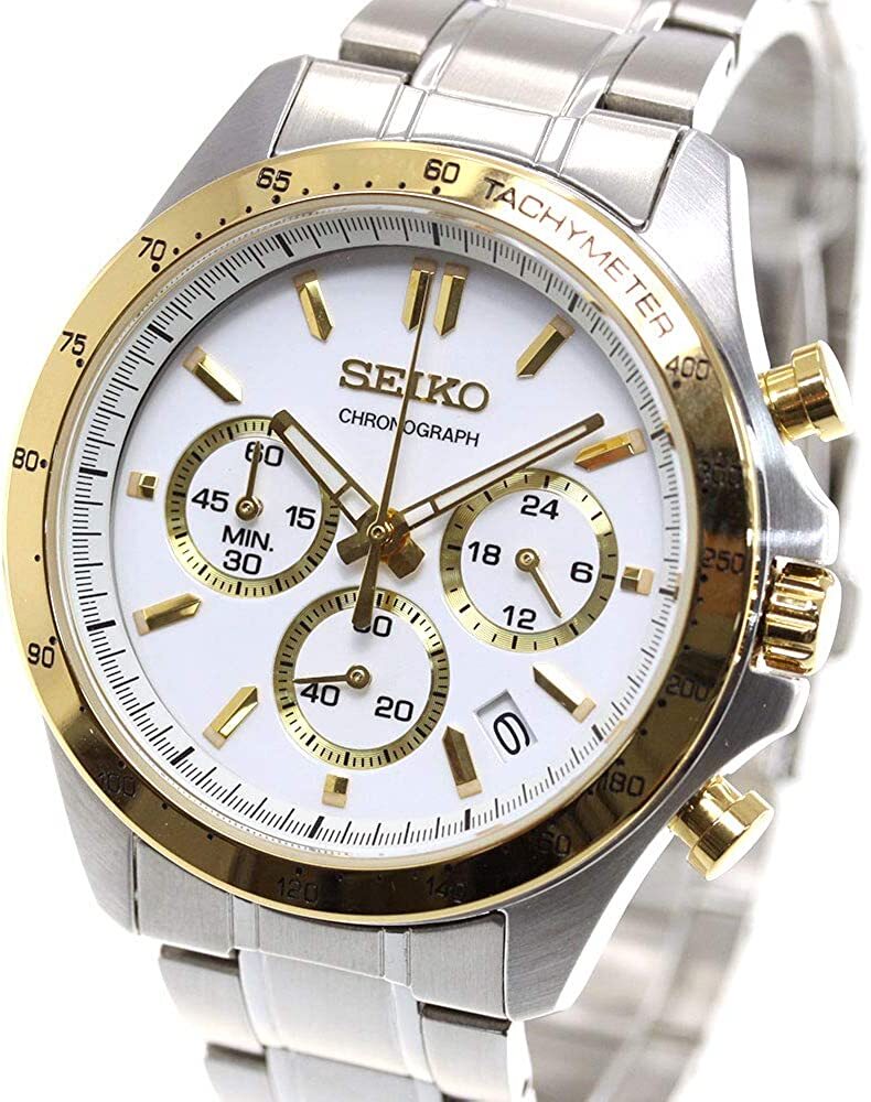 SEIKO SELECTION Chronograph SBTR024 Quartz White Dial Gold Bezel Watch KQ | eBay