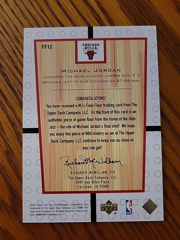 1999-00 Upper Deck Final Floor Michael Jordan Relic Two Color Wood FF12 ...