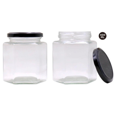 24 x Hexagon Shaped Clear White Screw Top Lid Lolly Storage JAR Small ...