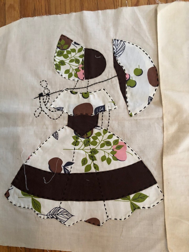 Sunbonnet Sue Southern Belle 7 Vintage Flour Sack Quilt Blocks 20x17 ...
