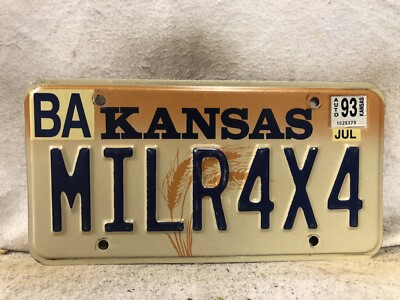 1993 Kansas Vanity License Plate “MILR4X4 | eBay