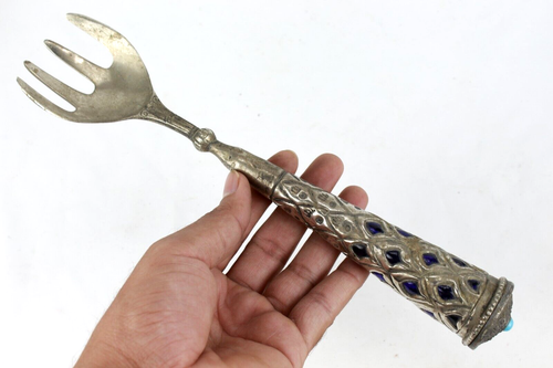 Handmade Cobalt Blue Glass Handle Salad Serving Fork - Intricate Design ...