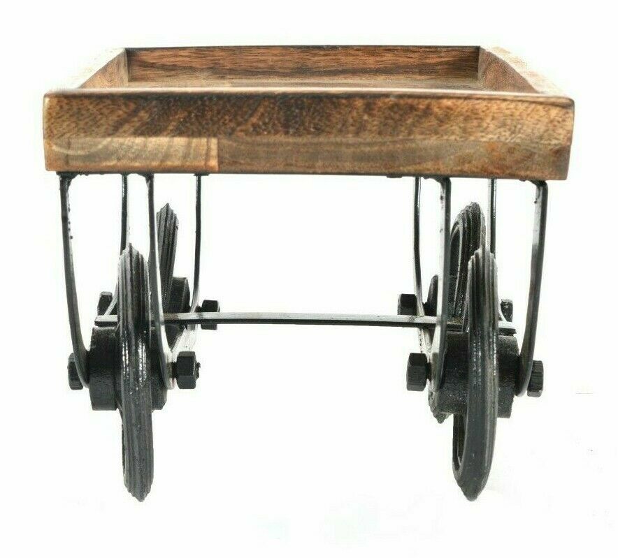 Handmade Wooden Serving Platter Thela With Wheels For Dining Table ...