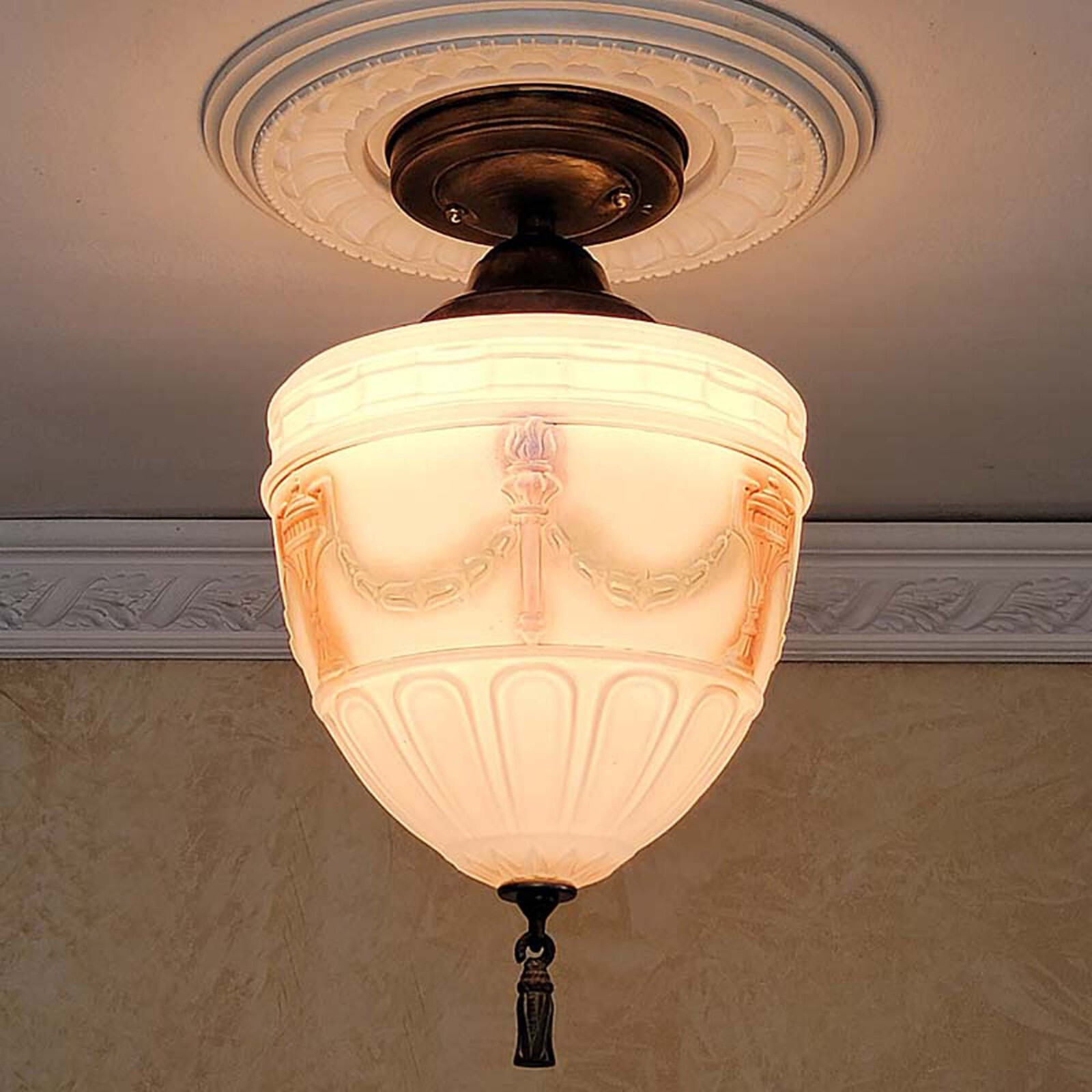 924b Antique 1910s 20s 30's Ceiling glass Light Shade Lamp Fixture ...