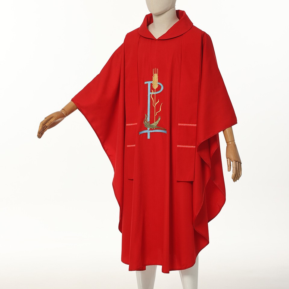 Catholic Red Chasuble with Bird Wheat Embroidered Priest outer Vestment ...