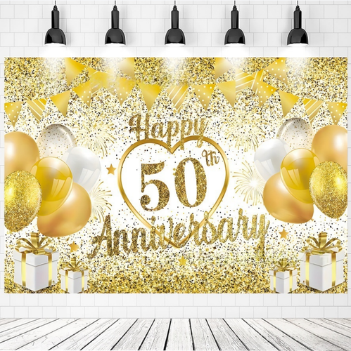 Gold Happy 50th Anniversary Backdrop Party Photo Background Banner ...
