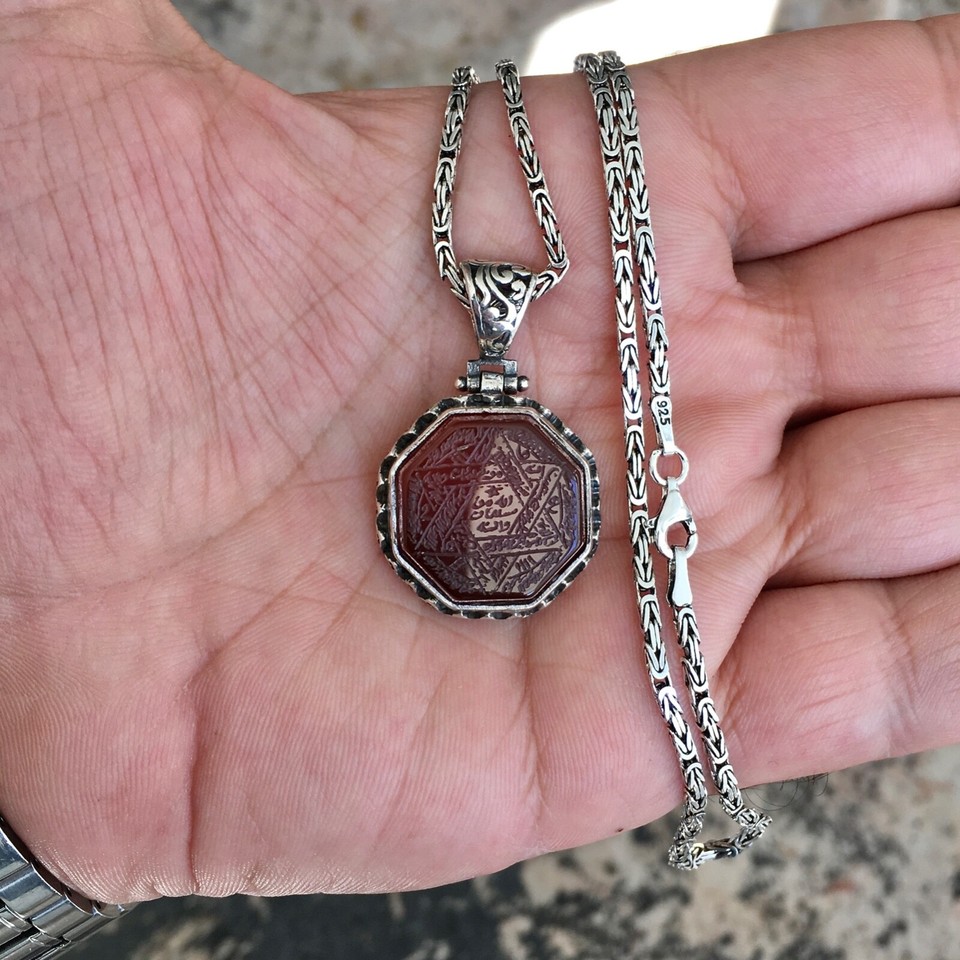 Seal of Solomon Talisman Pendant Handmade engraved Agate Silver 925 ...