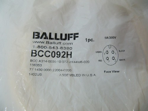 (NEW) Balluff 4 Pin Cable Cordset BCC A31400000-10-072-VX44W6-020 ...