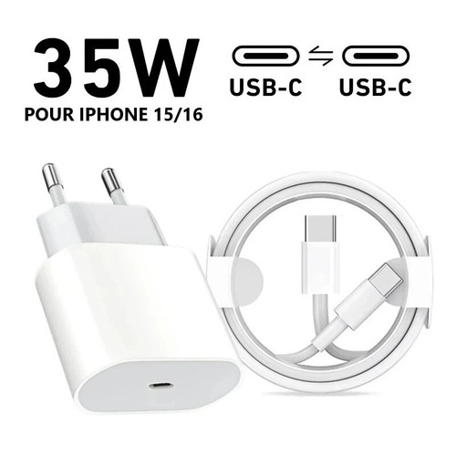 Loader Fast 35W Usb-C + Cable Type-C 1m/2m for IPHONE 16/15 / Pro/Max ...