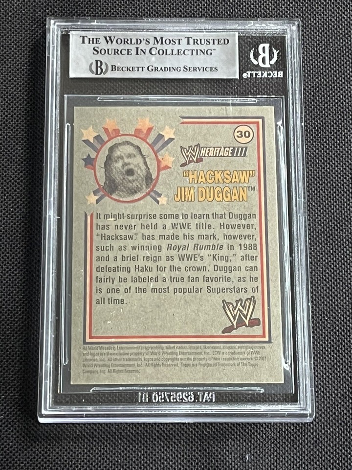 HACKSAW JIM DUGGAN 2007 TOPPS HERITAGE WWE SIGNED AUTOGRAPHED CARD BAS ...