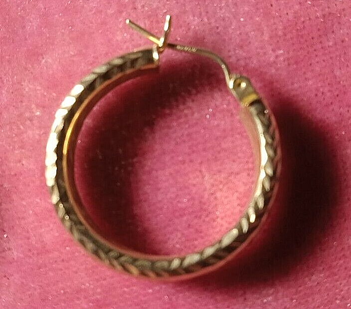 14K Solid Yellow Gold Hoops Hammered Look 23 mm Round Snap Back | eBay