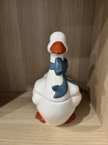 Mother Goose Ceramic Cookie Jar - White/Blue Ribbon W/Orange Feet/1980 ...