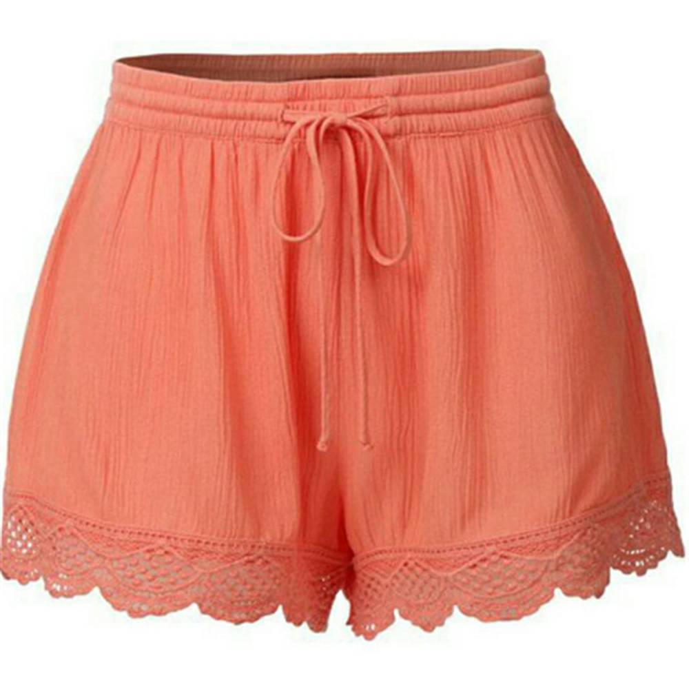 Damen Spitze Shorts Hohe Taille Kurze Hose Hotpants Sommer Bermuda