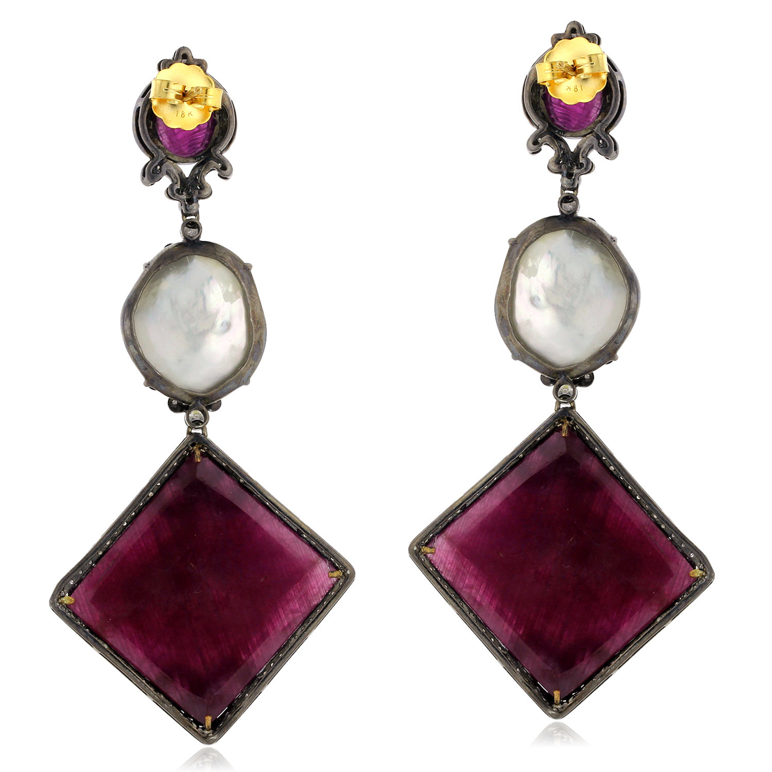 Ruby Pearl Diamond Dangle Earrings 925 Sterling Silver Jewelry | eBay