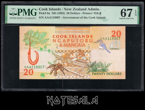 COOK ISLANDS 20$ DOLLARS ND (1992) Pick-9a PMG 67 SUPERB GEM ...