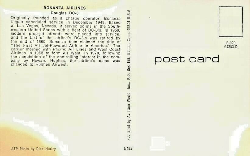 Airline Postcards Bonanza Airlines Douglas DC-3 | eBay