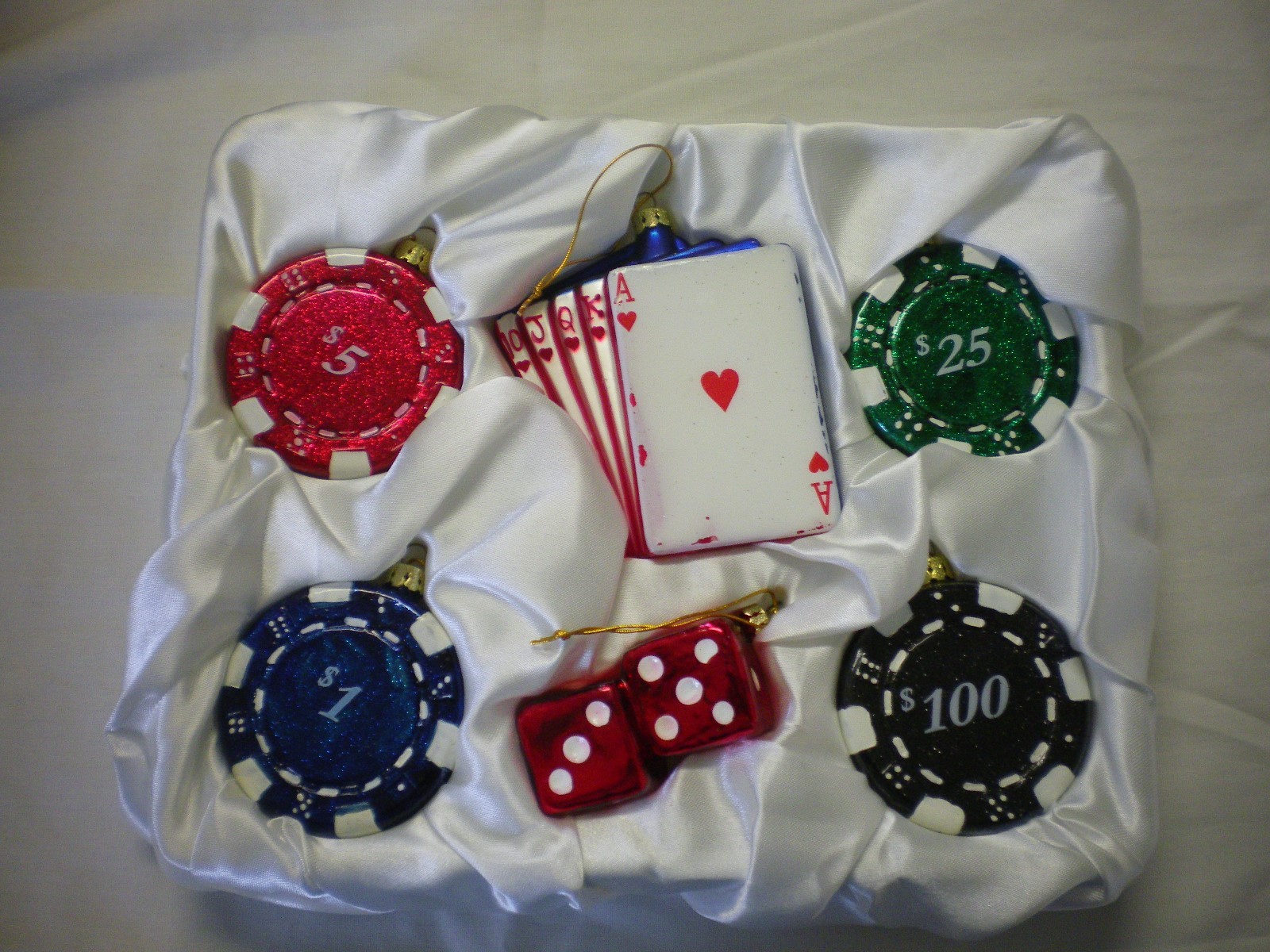 Glass Vegas Poker Gambling Christmas Tree Holiday Ornaments Set Of Six ...