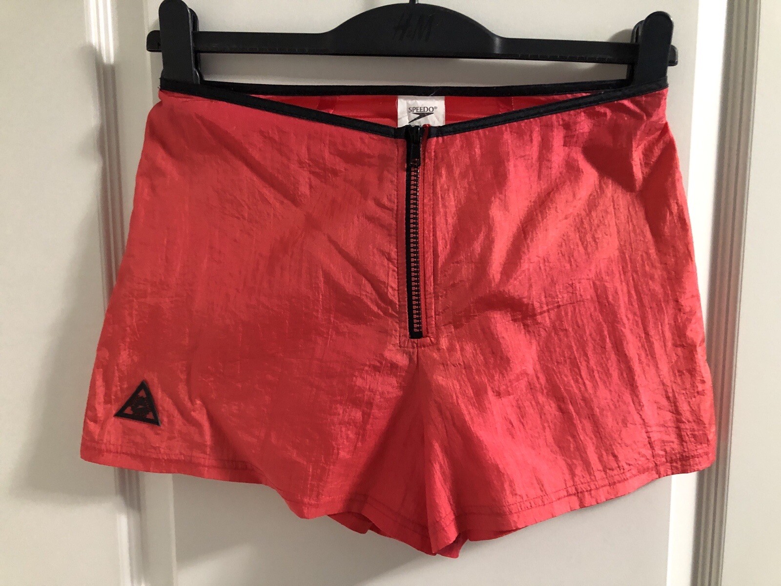vintage speedo neon red nylon high waist zipper short… - Gem