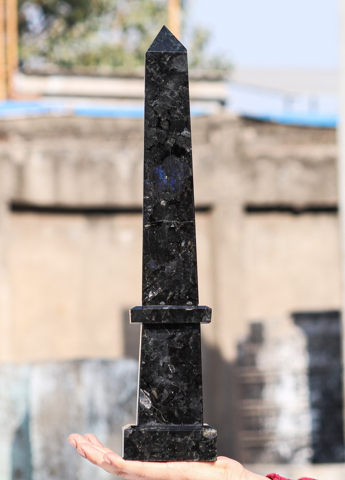 435MM Black Larvikite Crystal Quirinal Obelisk Faceted Obelisk Healing ...