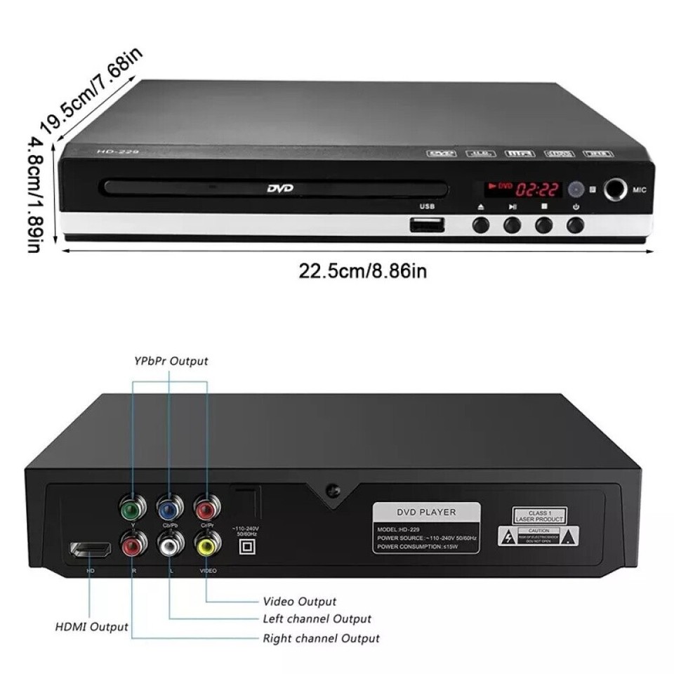 NEW 1080p DVD Player All Region Free DVD CD USB Player with HD+RCA ...