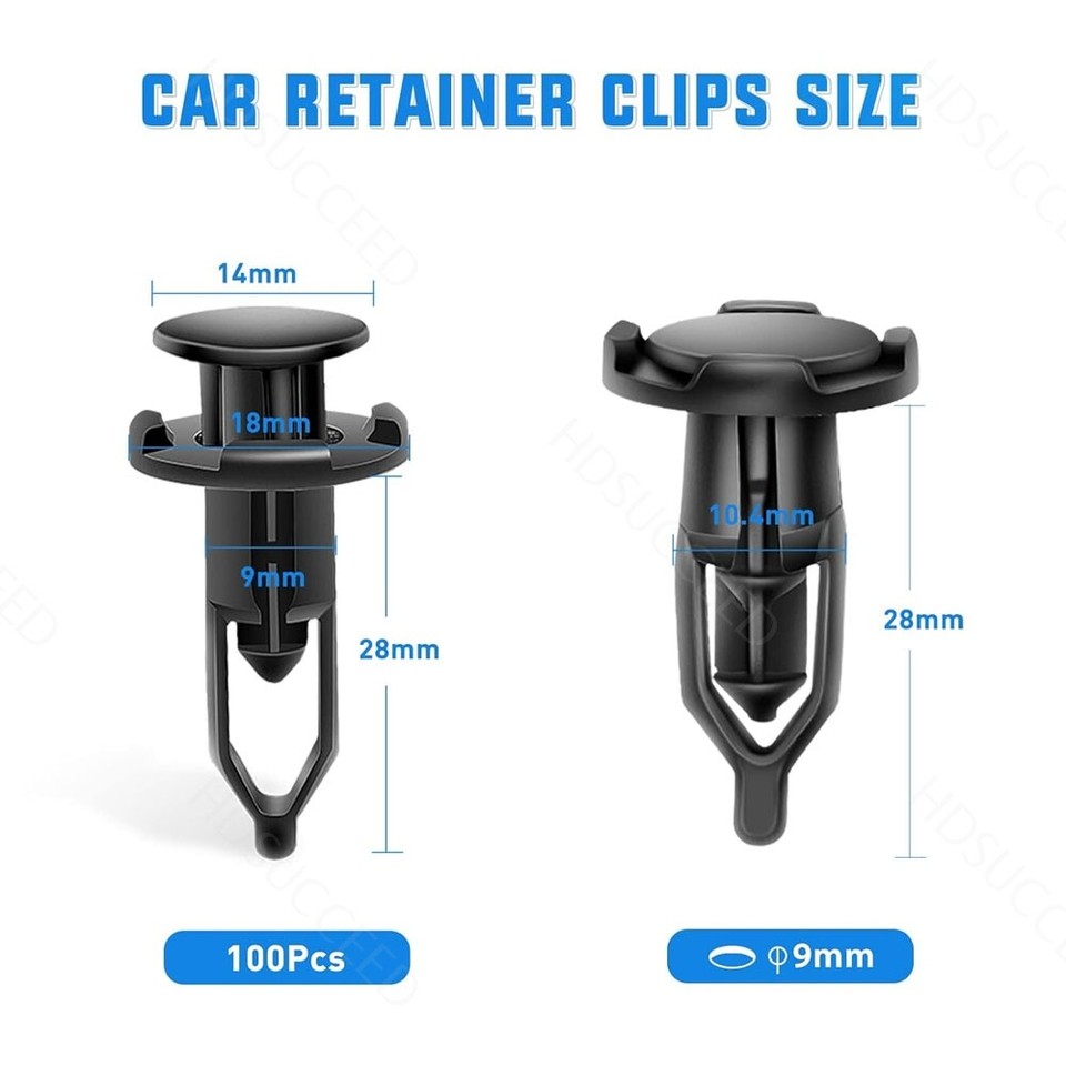 100 Pcs 9mm Push Type Retainers Bumper Retainer Clips Hole for Toyota ...