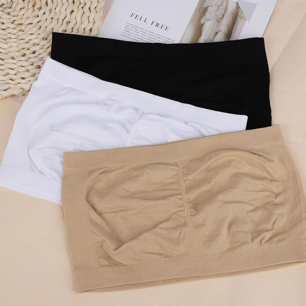 3 Pack Women Ladies Strapless Seamless Bandeau Bra Boob Tube Comfort