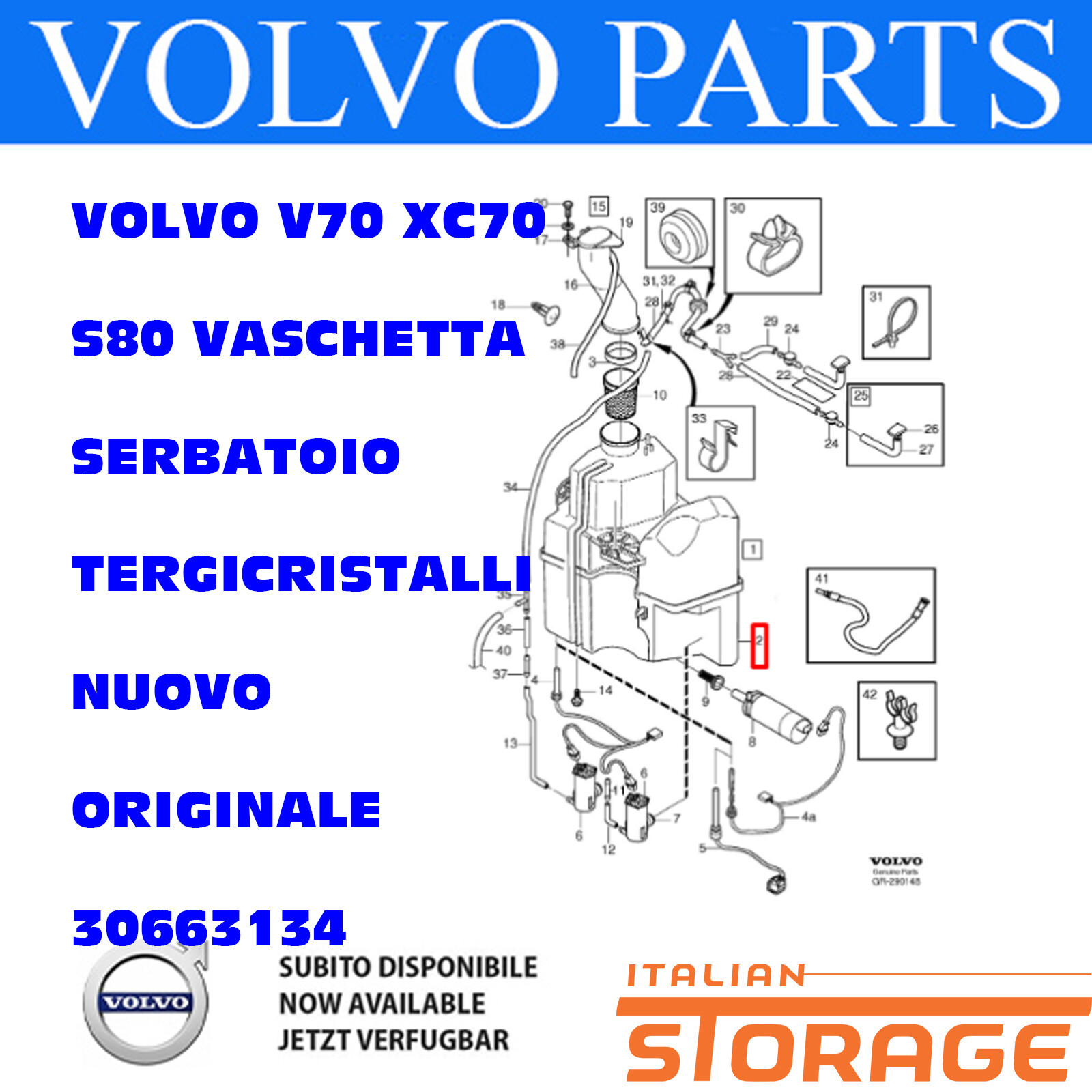 Volvo V70 XC70 S80 Windshield Washer Fluid Reservoir | 30663134 ...