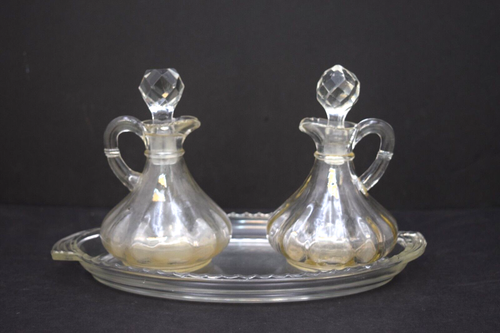 Older Glass Church Cruet Set, 2 Cruets with Tray, Vintage (CU249 ...