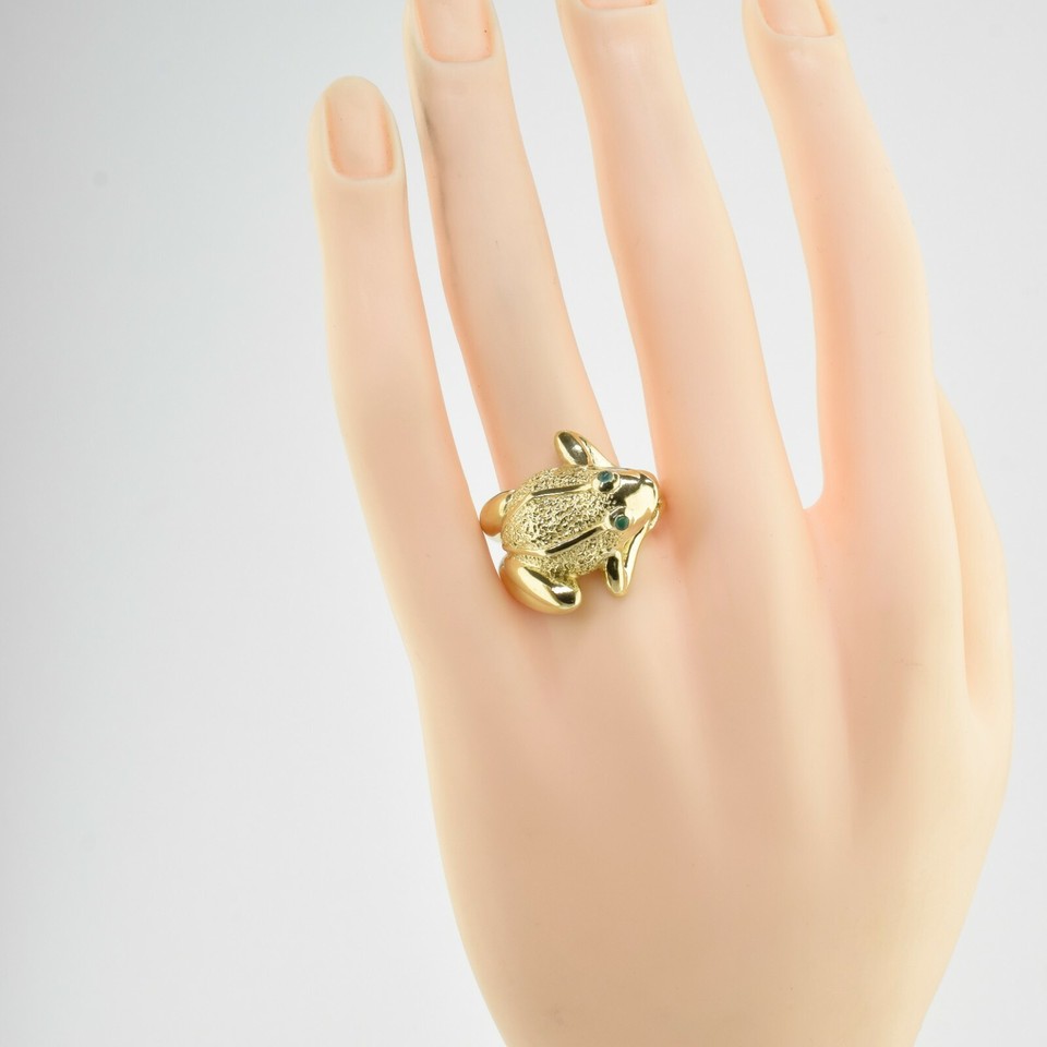 18K Yellow Gold Frog Ring, Emerald Cabochon Eyes, Size 9, Circa 1970 | eBay
