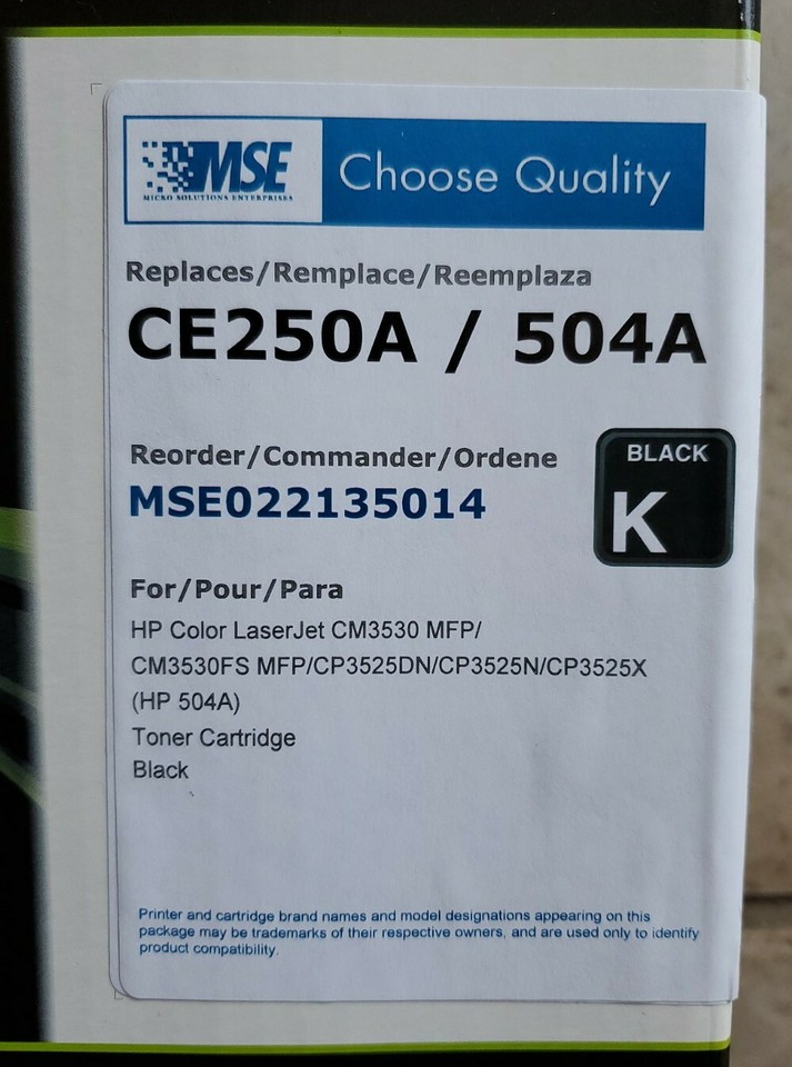 MSE Remanufactured Black Toner Cartridge (Alternative for HP CE250A ...