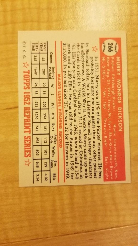 MURRY DICKSON 1952 Topps Reprint #266 BUY ANY 2 ITEMS FOR 50% OFF ...