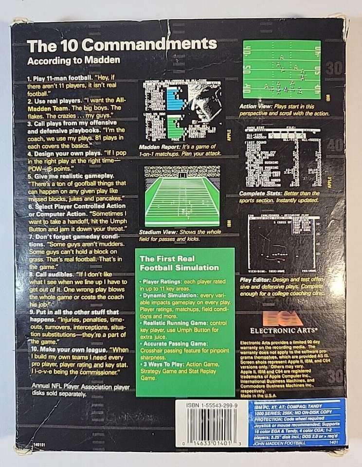 John Madden Football / 1988-89 / IBM 5.25" PC Game & Box | eBay