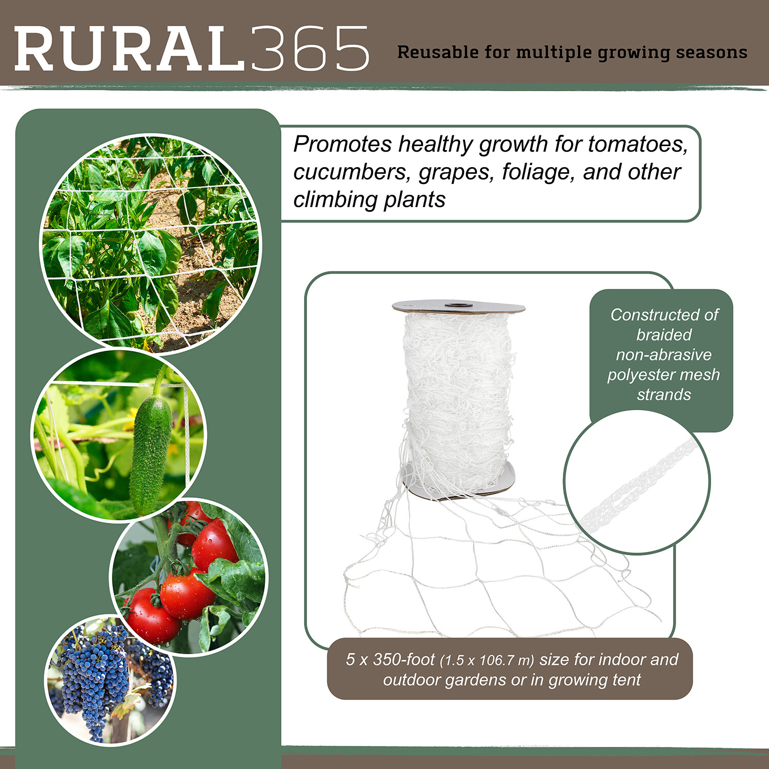 Rural365 Mesh Plant Trellis Net 5x350ft Roll Climbing Plant Scrog ...