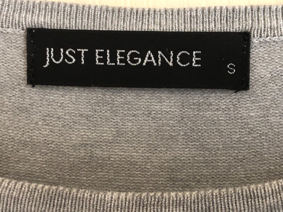 LADIES JUST ELEGANCE GREY JUMPER STRIPE PATTERN ROUND NECK LONG SLEEVES ...