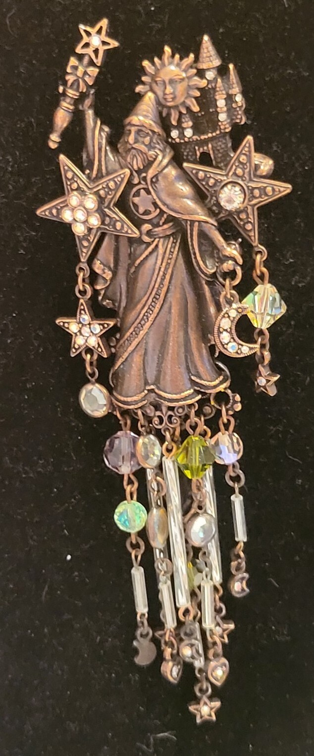 Kirks Folly Merlin Pin Brooch Wizard Copper Tone Sorcerer Moon Stars ...
