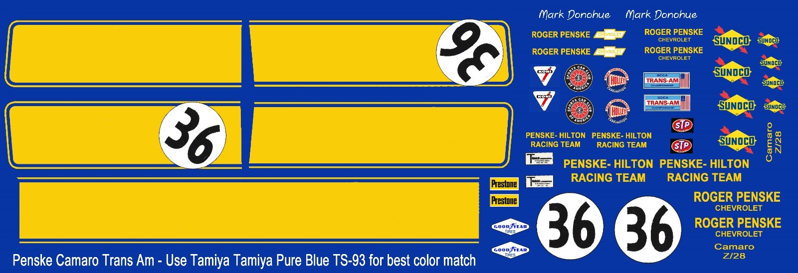 #36 Mark Donohue Sunoco Penske Camaro 1967-68-69 1/18th Scale ...