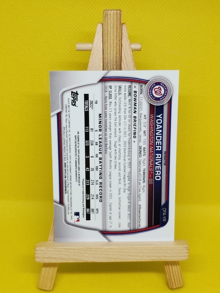 2023 Bowman Chrome Yoander Rivero Auto 1st RC Refractor #'d 378/499 ...