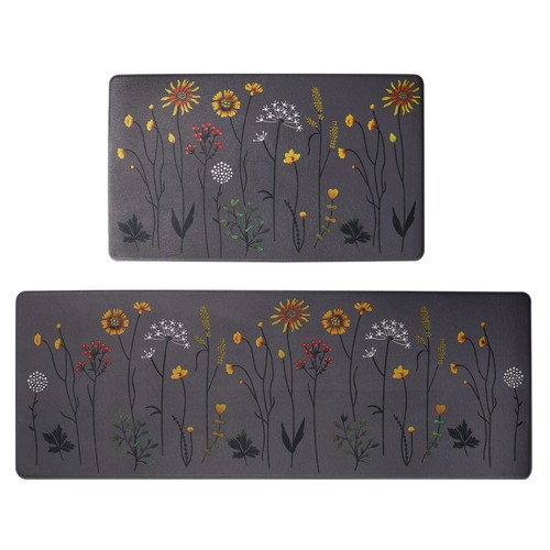 Kitchen Rugs and Mats Set of 2, Colorful Flowers , Non Slip Cushioned ...